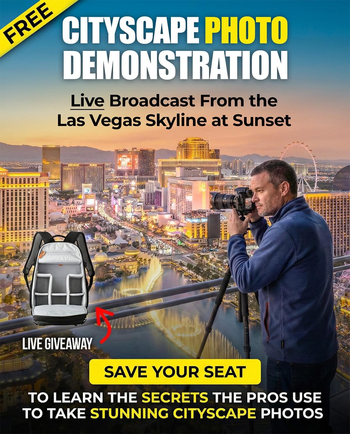 Live broadcast from Las Vegas Skyline at Sunset
